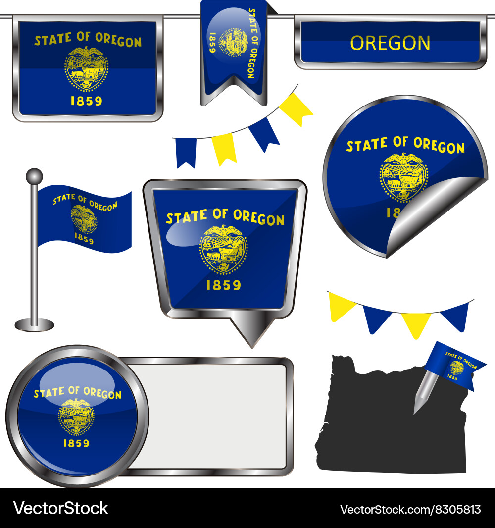 Glossy icons with oregonian flag Royalty Free Vector Image