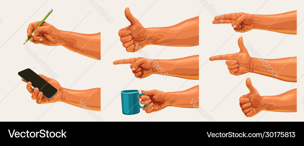 Realistic male hands set on white Royalty Free Vector Image