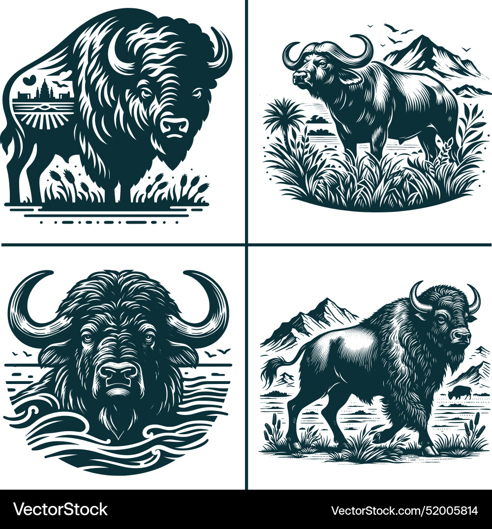 Bison buffalo silhouette svg filesbuffalo Vector Image