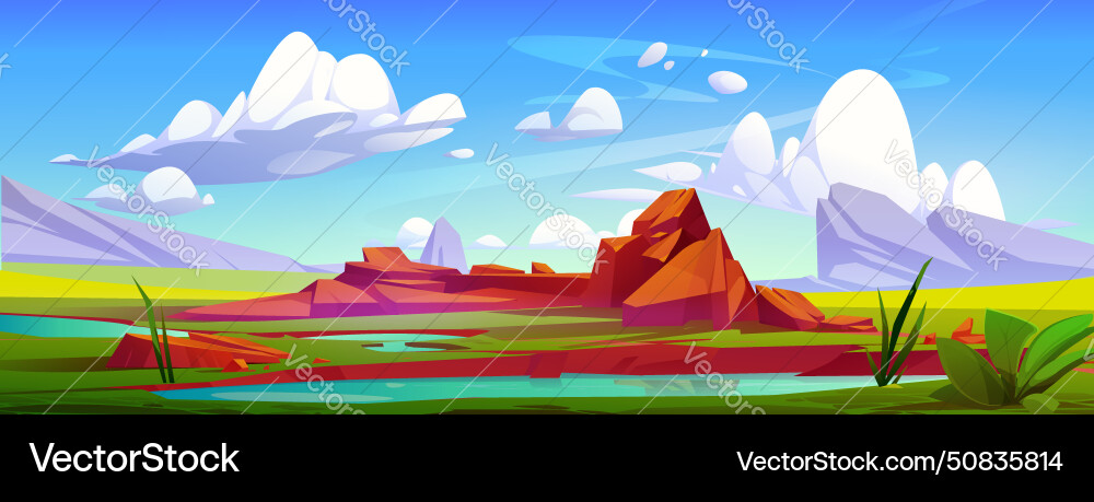 Natural summer day landscape with pond Royalty Free Vector