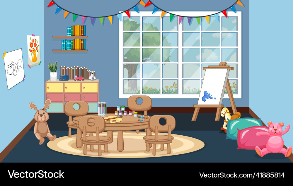 Scene of classroom with table and board Royalty Free Vector