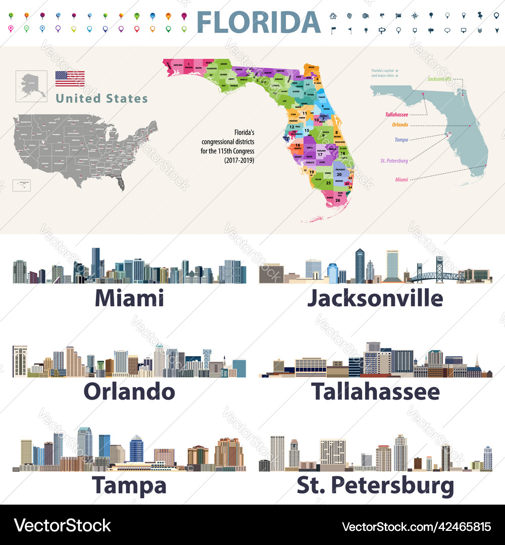 Florida Congressional Districts Map Royalty Free Vector