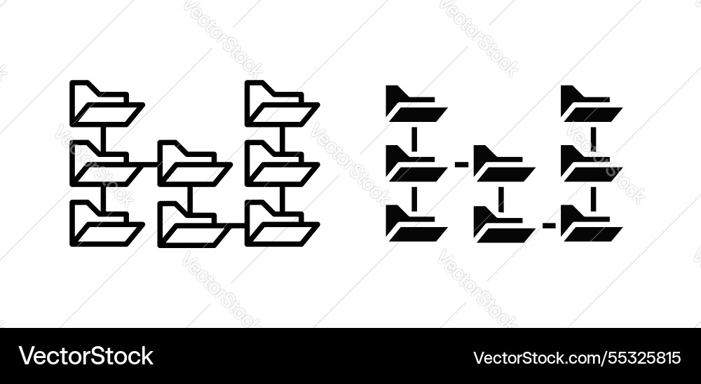 Folder tree icons pack in black flat and strokes Vector Image