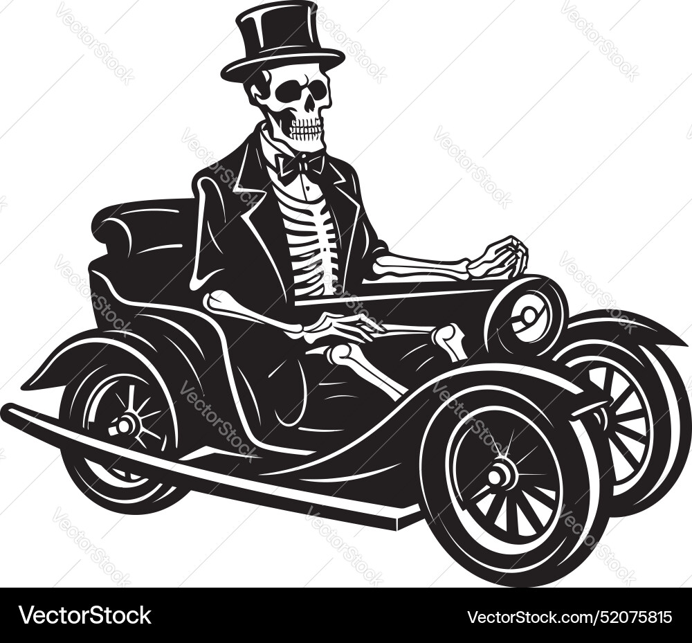 Macabre motorist car with skeleton graphic Vector Image