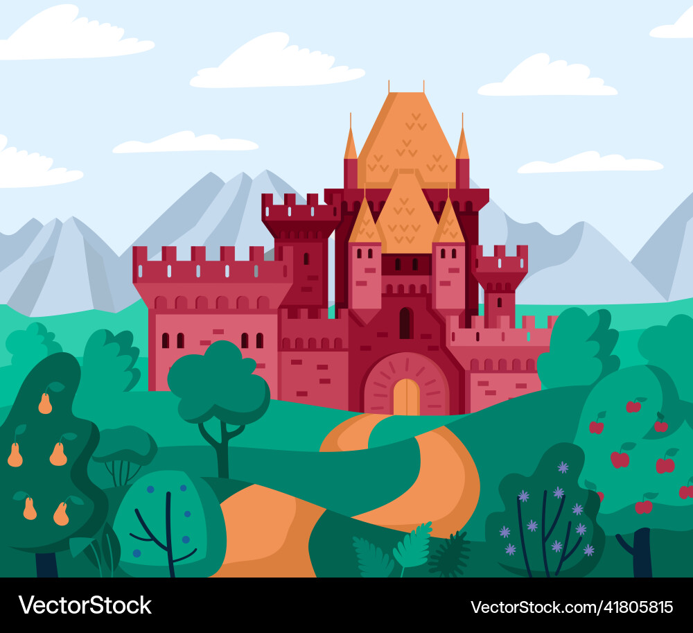 Red castle landscape composition Royalty Free Vector Image
