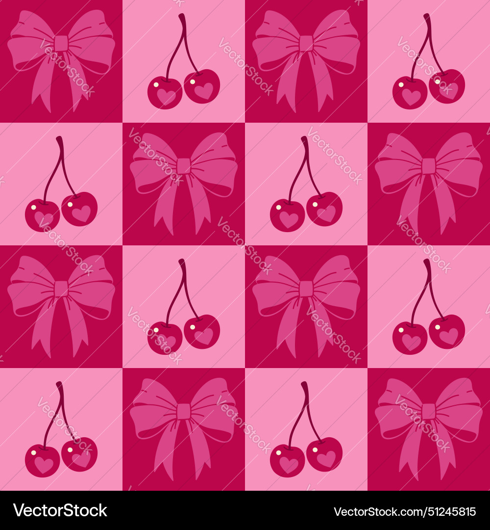 Seamless checkered pink pattern with cherries and Vector Image