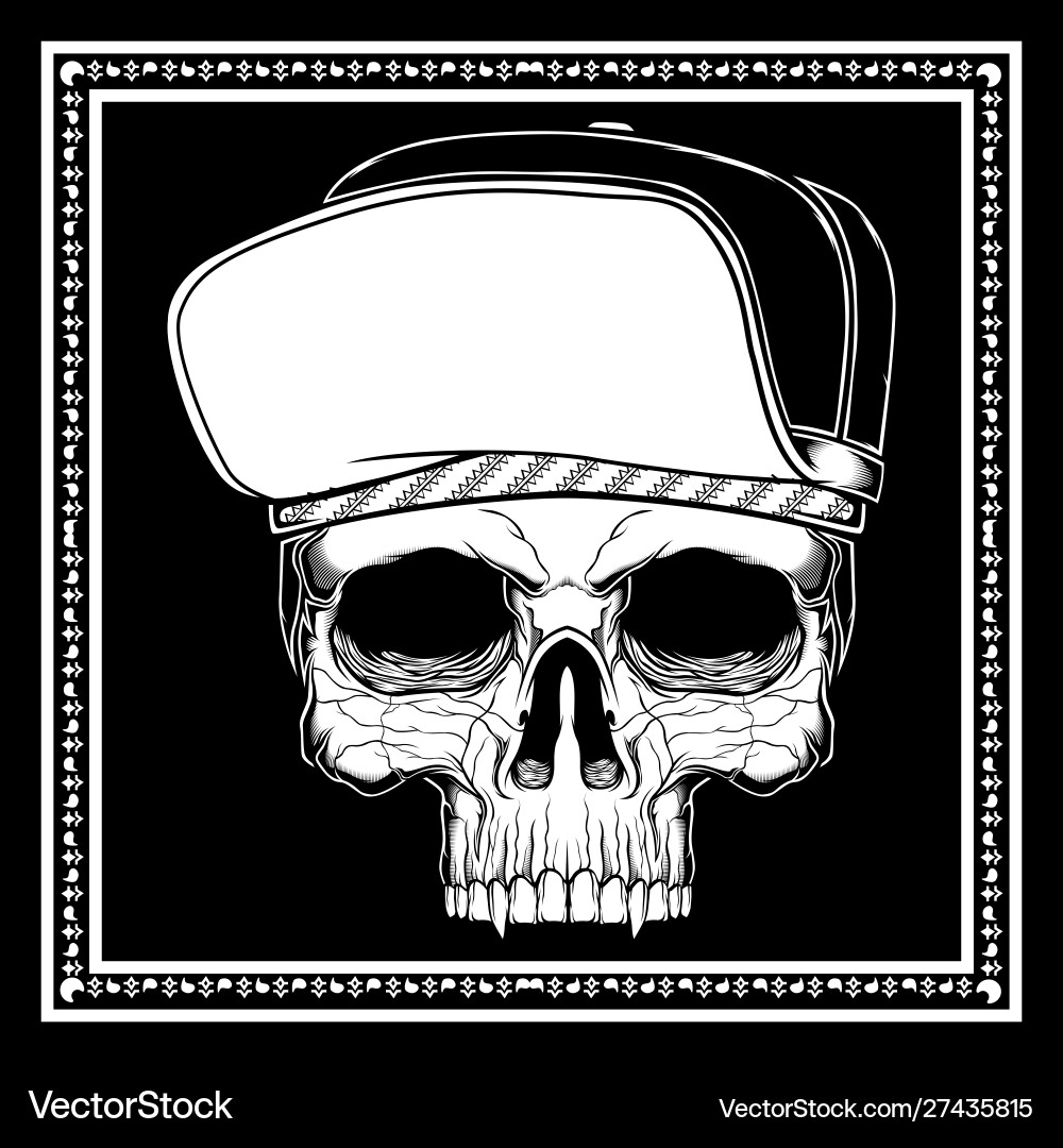 Skull wearing hat hand drawing Royalty Free Vector Image