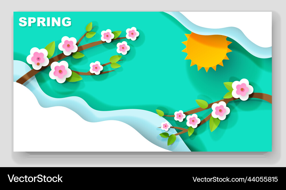 Spring paper cut banner 3d background Royalty Free Vector