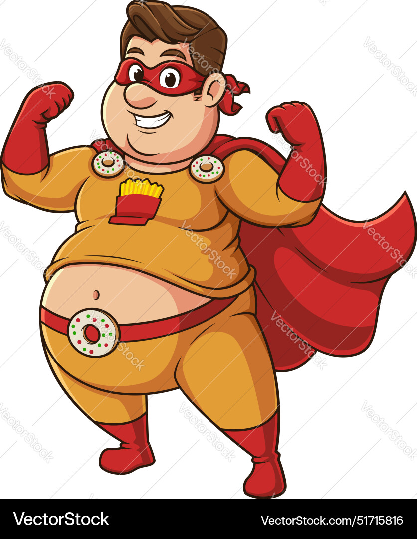 Chubby superhero flexing cartoon Royalty Free Vector Image