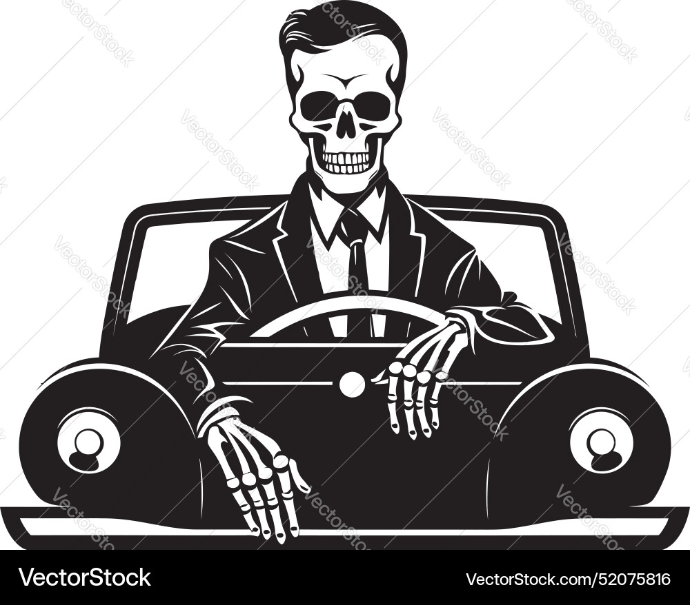 Haunting highways skeleton driving car icon Vector Image