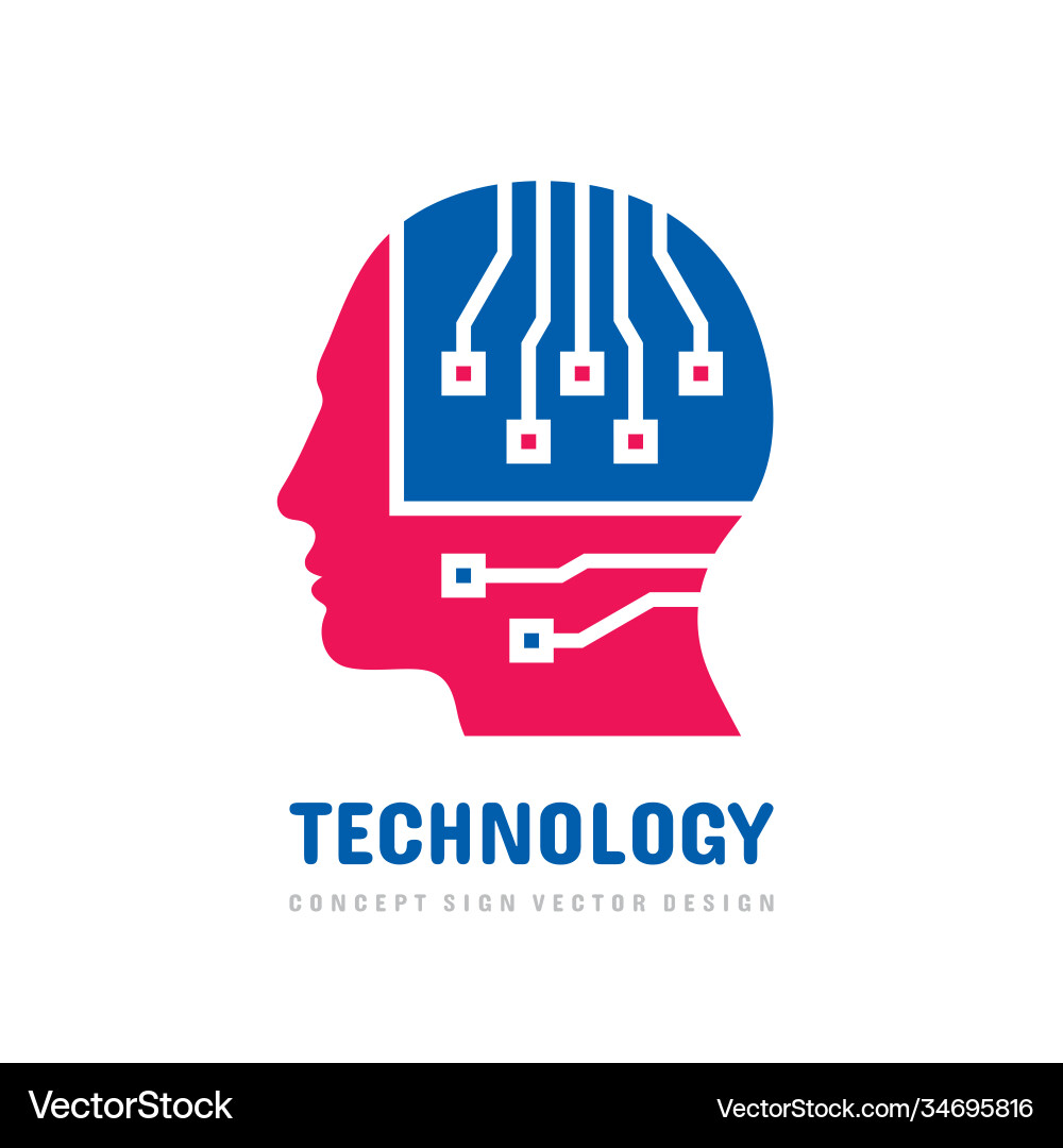 Head brain logo design computer electronic Vector Image