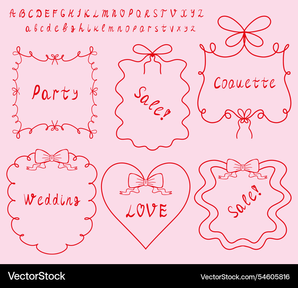 Whimsical border frame set handwritten alphabet Vector Image