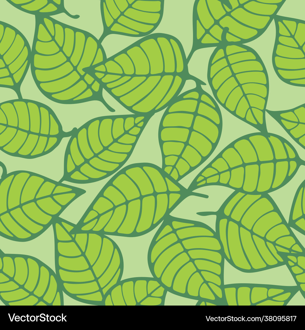 Doodle green leaves repeat pattern Royalty Free Vector Image