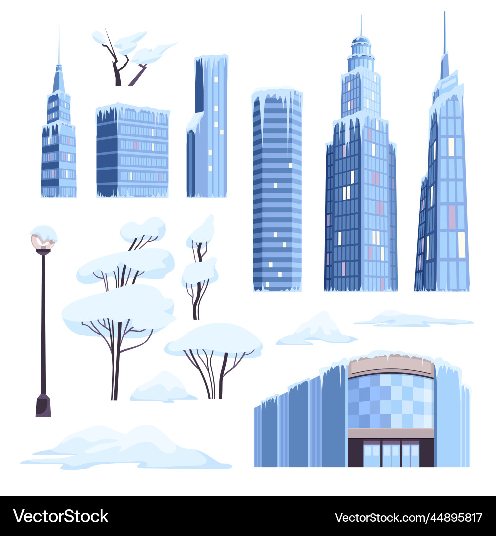 Ice snow city set Royalty Free Vector Image - VectorStock