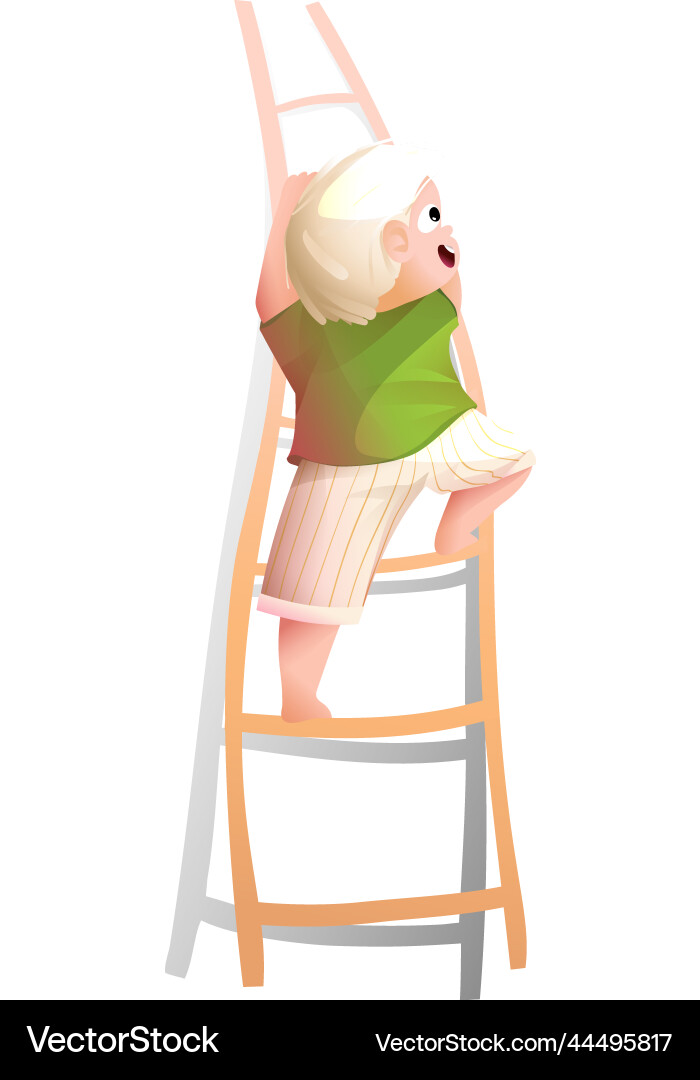 Smiling boy climbing ladder cartoon back view Vector Image