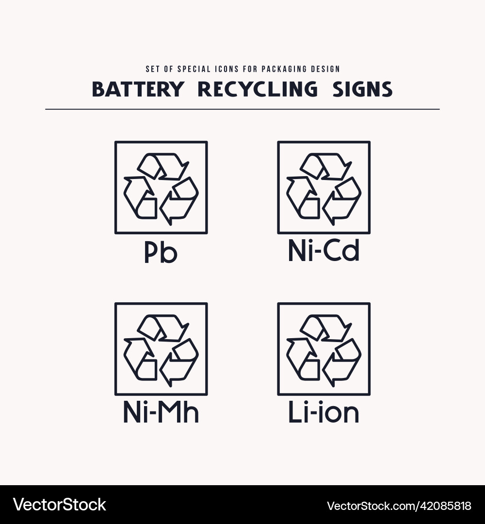 Battery recycling icons set Royalty Free Vector Image