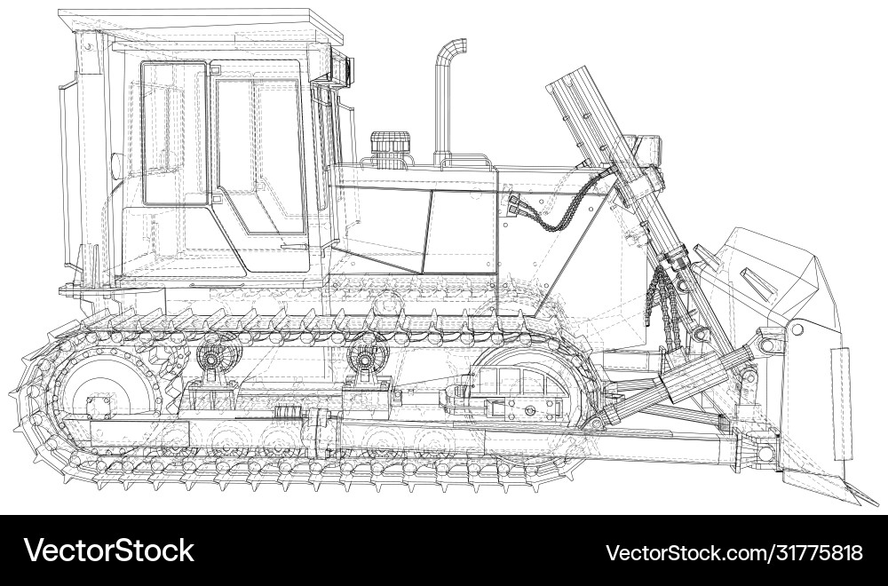 Building bulldozer wire-frame Royalty Free Vector Image
