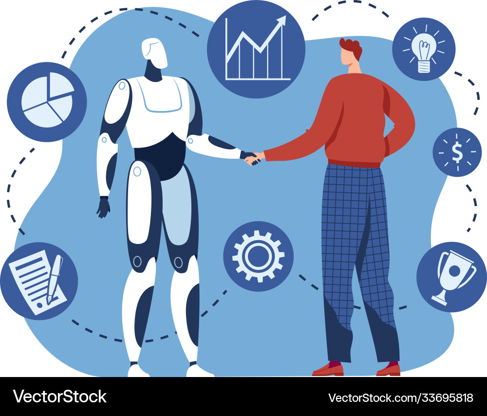 Handshake with robot human and ai technology work Vector Image