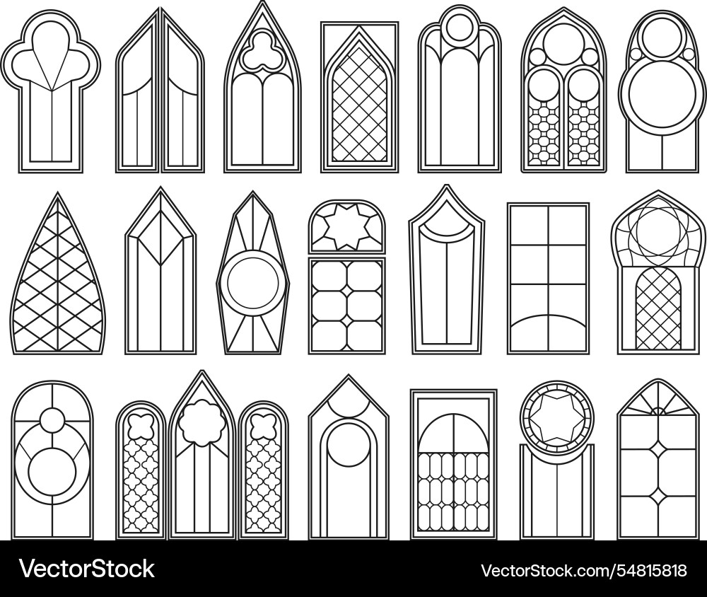 Outline gothic windows stained glass templates Vector Image
