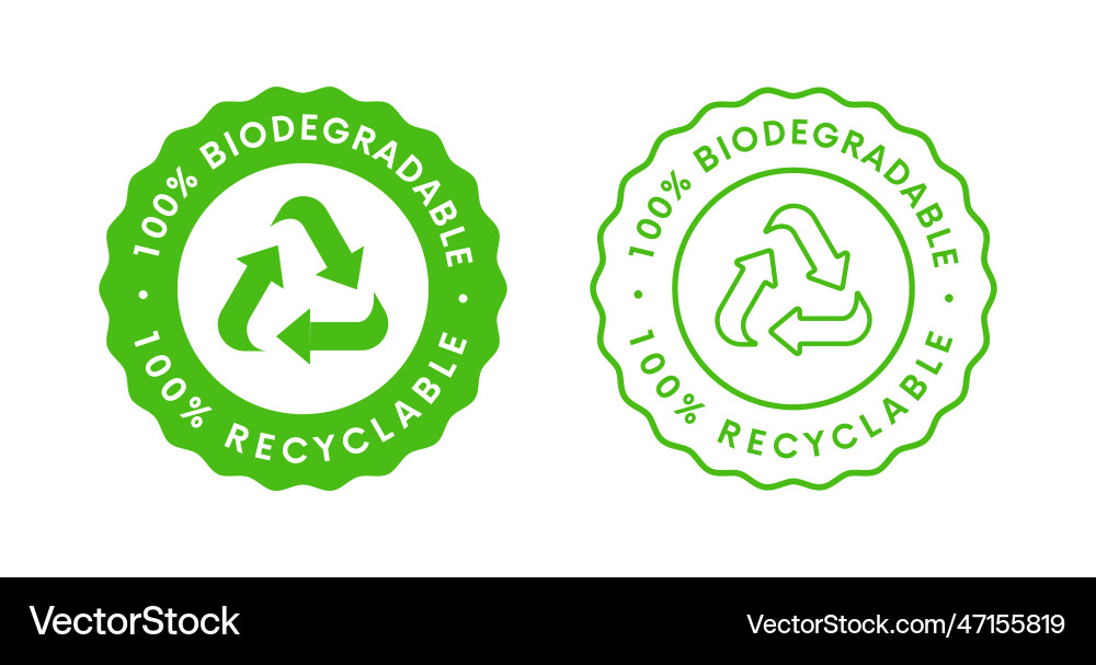 Biodegradable label sign design 100 precent bio Vector Image