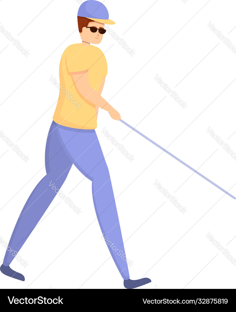 Blinder Junge mit Stick Ikone Cartoon Stil Vektorbild