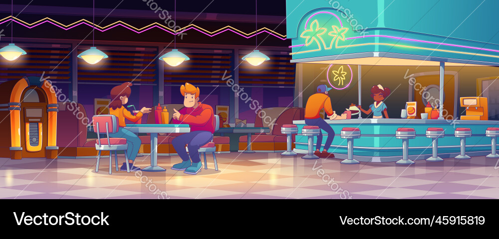 Diner american restaurant interior with people Vector Image