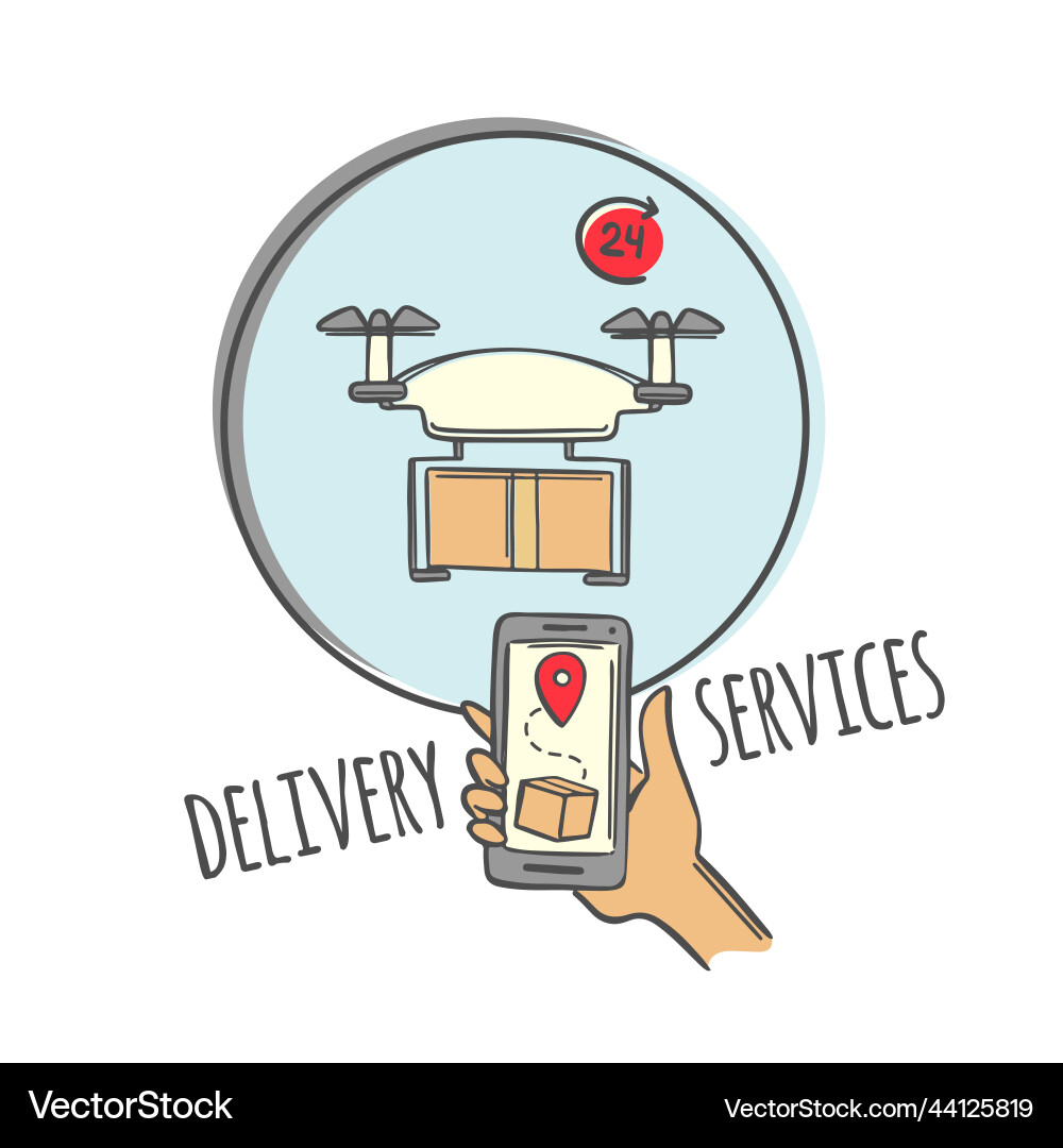 Drone deliver goods smartphone one click services Vector Image