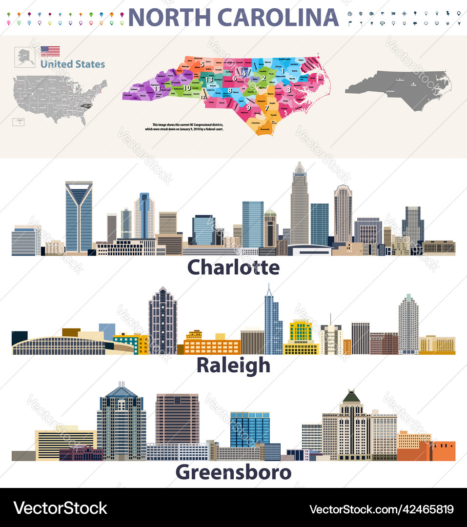 North carolina congressional districts map Vector Image