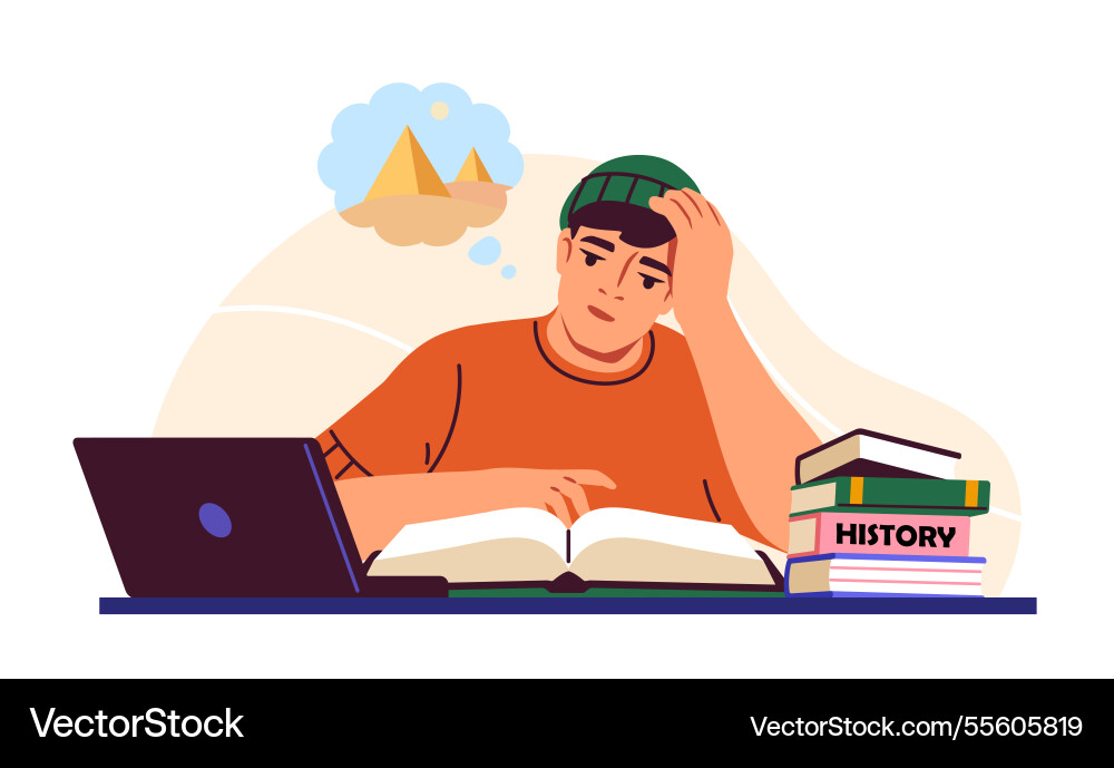 Student studying history Royalty Free Vector Image