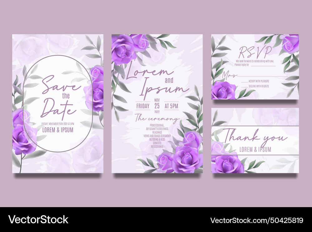 Wedding invitation template with purple rose Vector Image