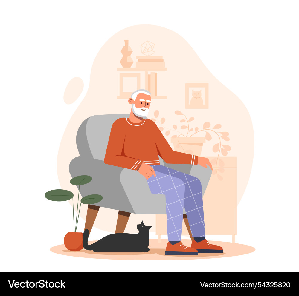 Elderly man at home old sitting Royalty Free Vector Image