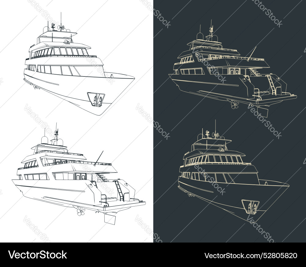 Luxury yacht drawings Royalty Free Vector Image