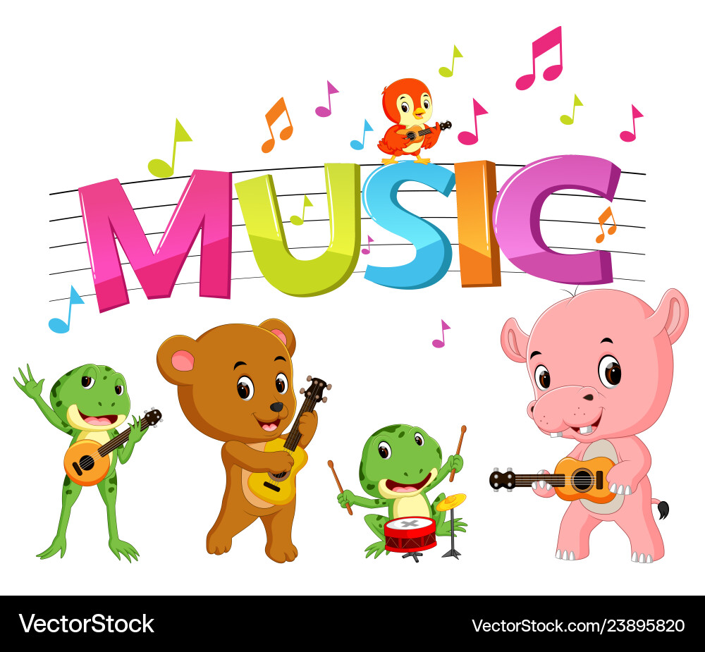 Word music with animal playing Royalty Free Vector Image