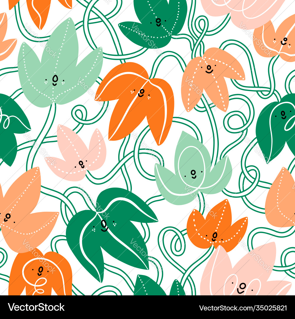 Cartoon ivy leaves with cute faces pattern Vector Image