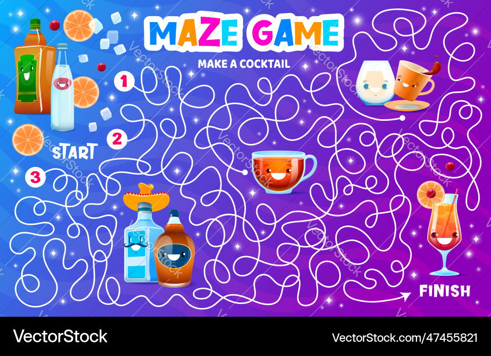 Labyrinth maze make a cocktail drink board game Vector Image