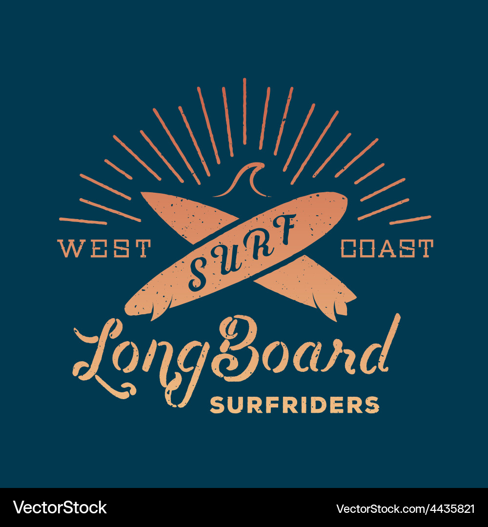 Retro Surfboard Label - Waves & Riders Vector Image