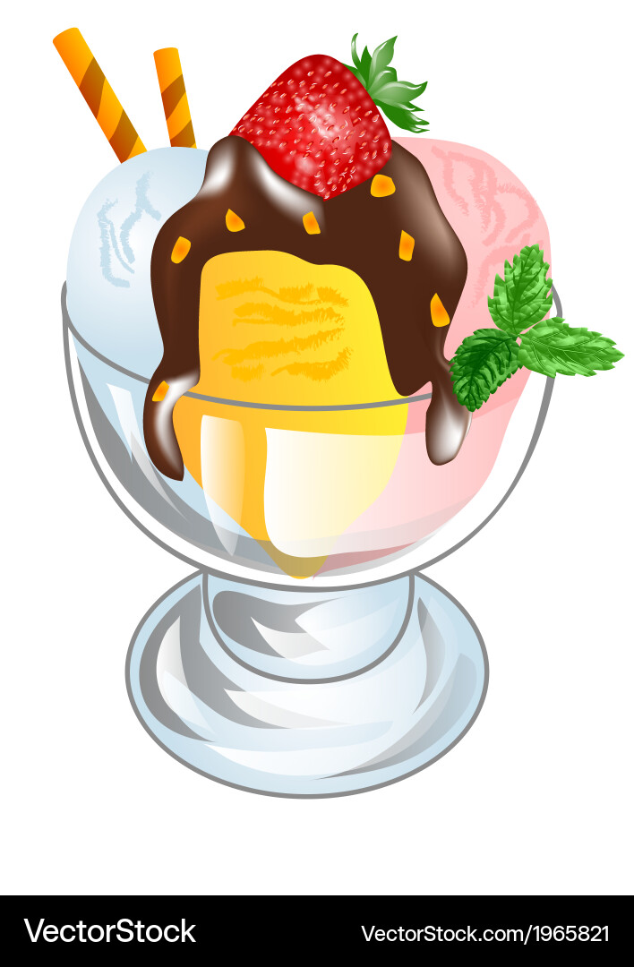 Strawberry Mint Ice Cream Sundae Royalty Free Vector Image