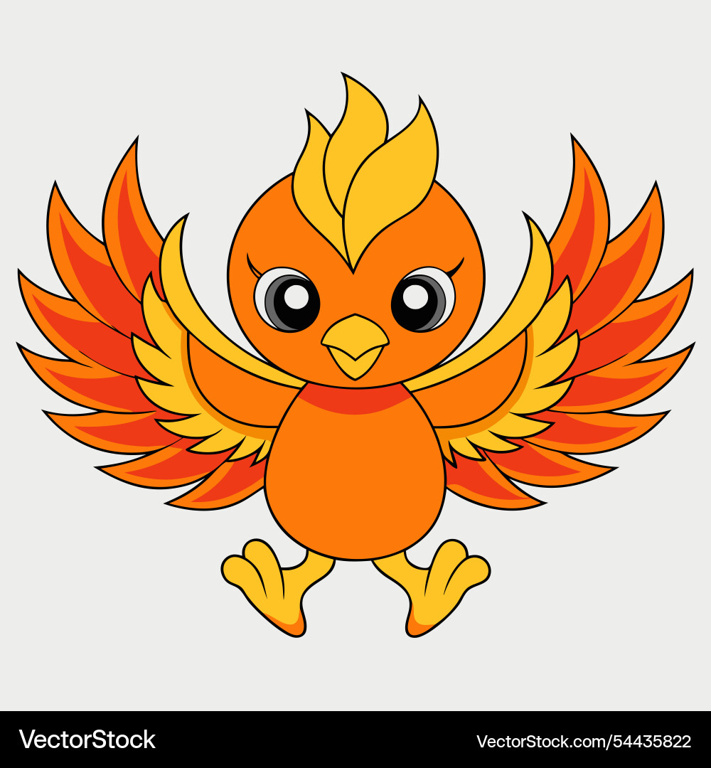 Cartoon style phoenix eagle with fire wings Vector Image