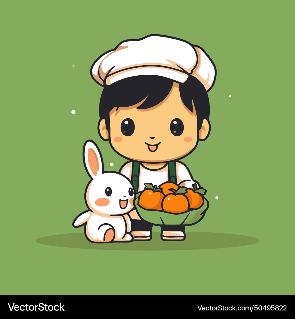Cute cartoon chef with rabbit and vegetables Vector Image
