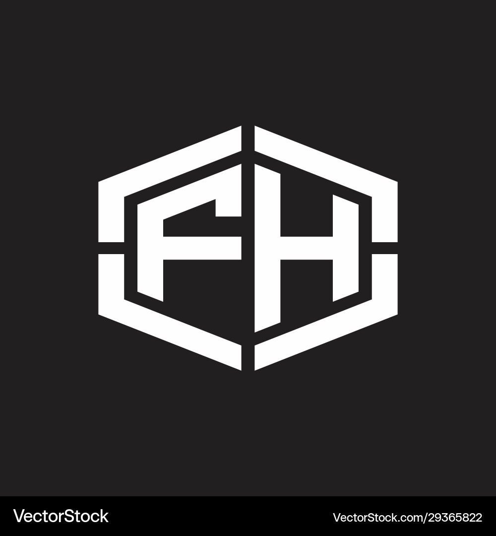 Fh logo monogram with hexagon shape and piece Vector Image