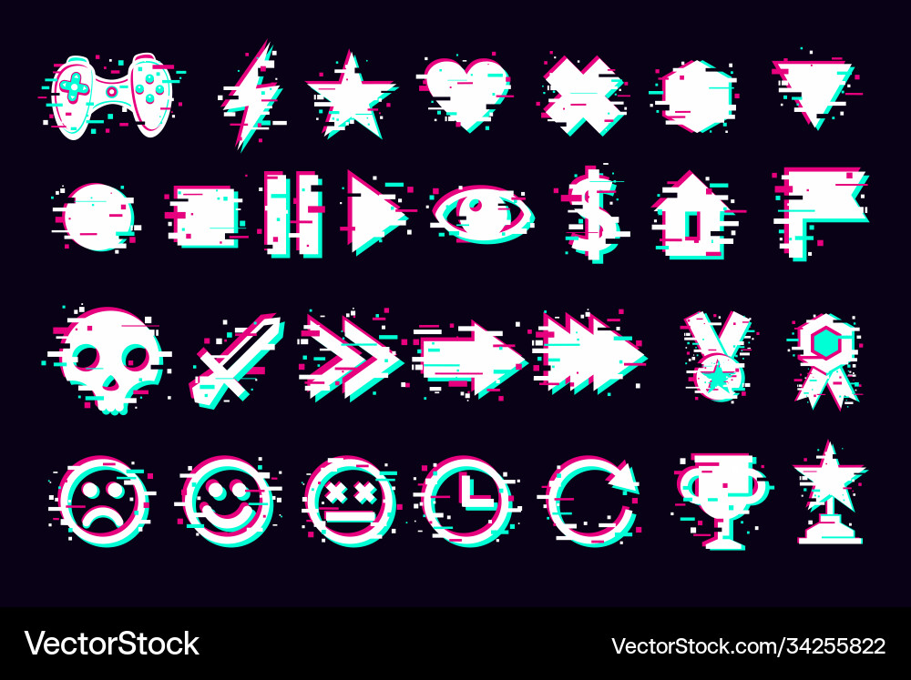 Glitch-Symbole setzen Schnittstellen-Navigationselemente