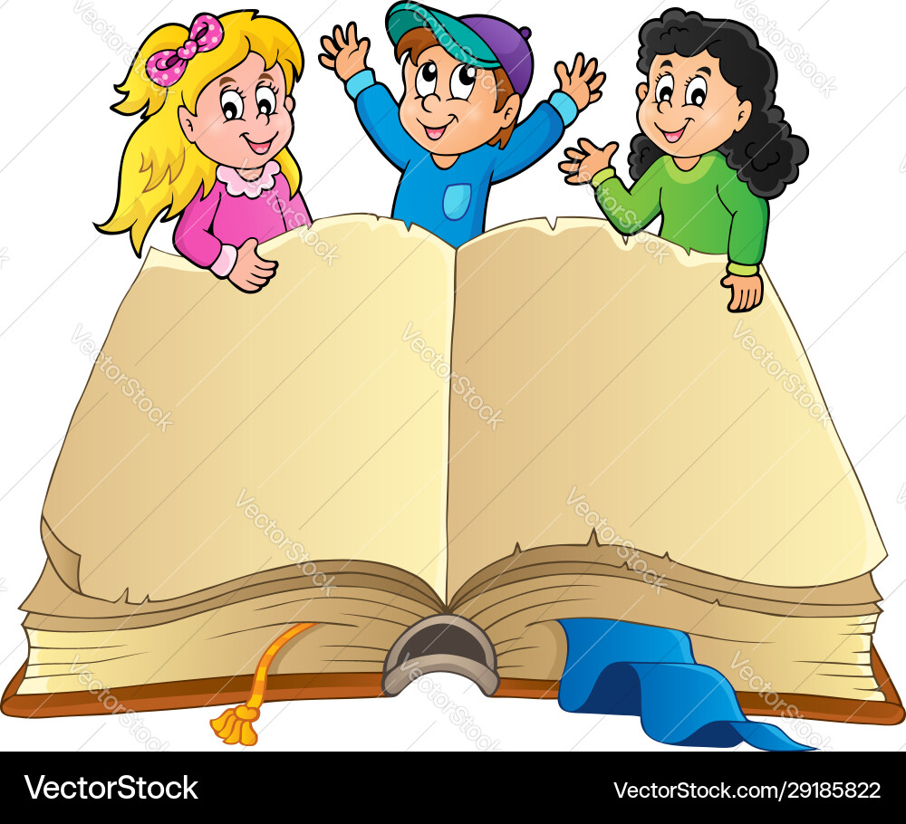 Open book with happy kids Royalty Free Vector Image