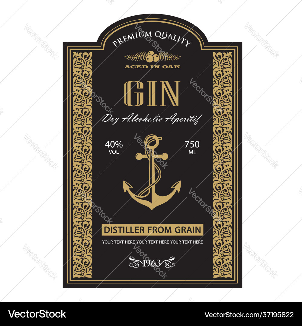 Retro Gin Label with Anchor Royalty Free Vector Image