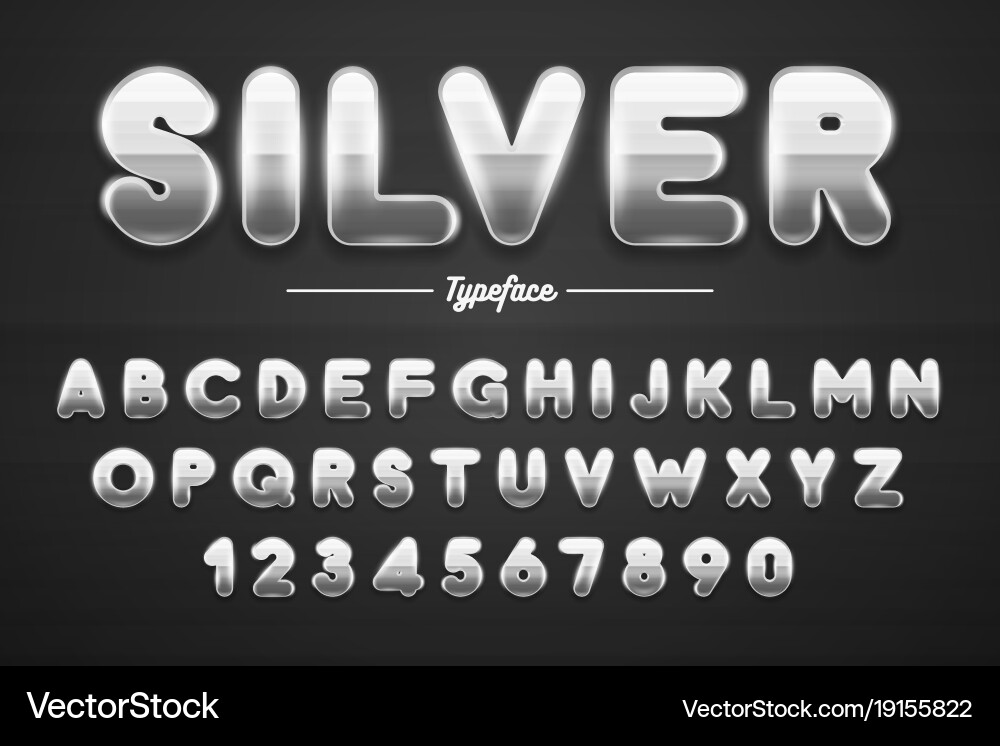 Silver shining font letters and numbers Royalty Free Vector