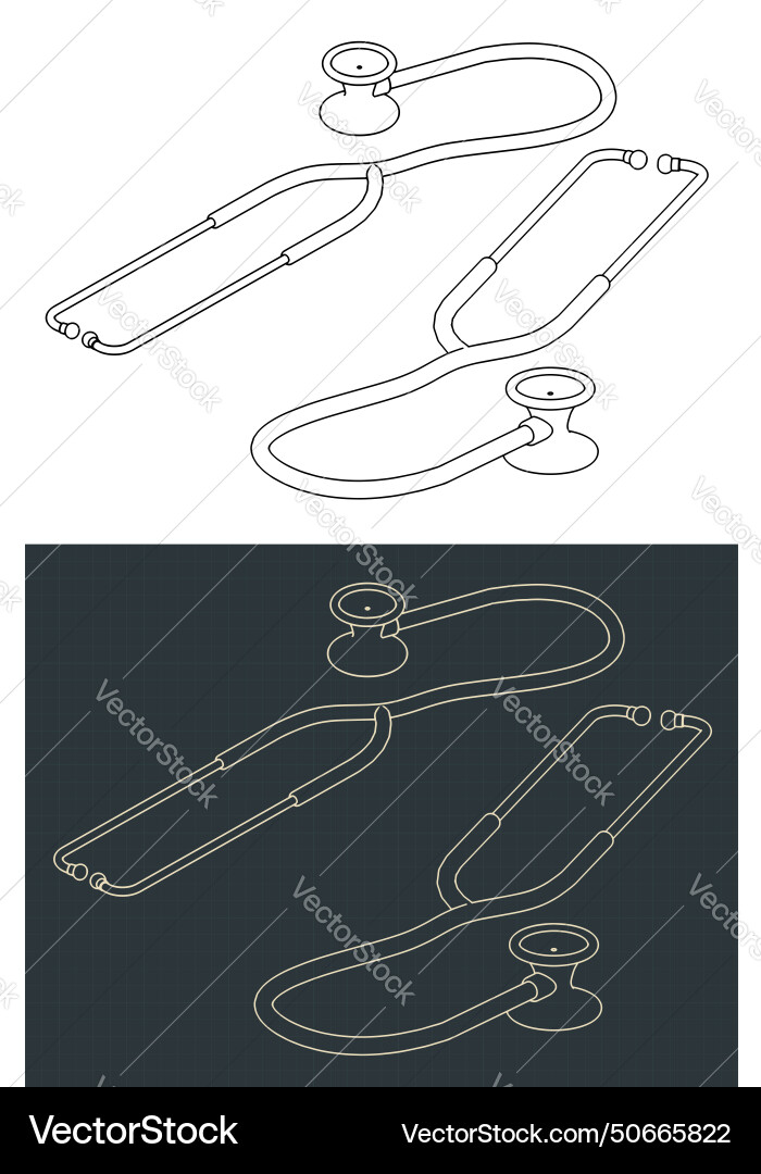 Stethoscope isometric blueprints Royalty Free Vector Image