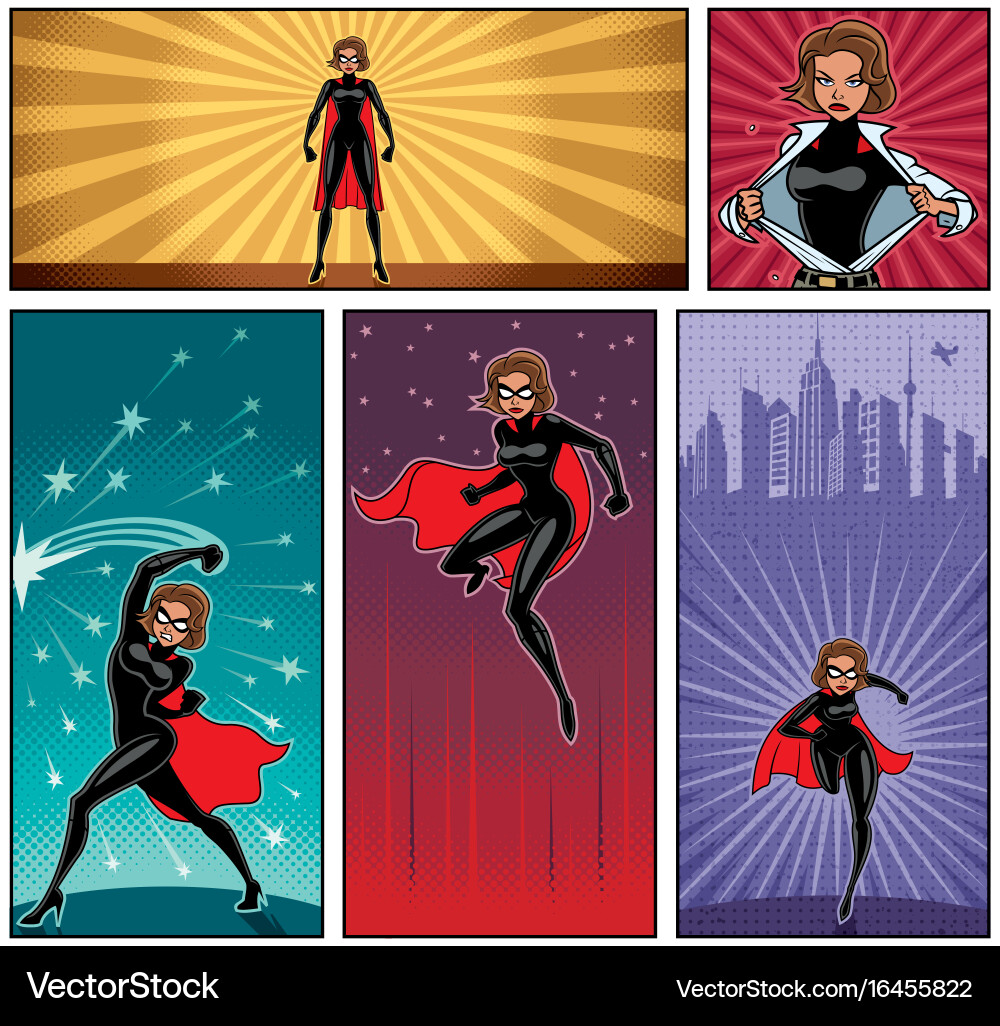 Superhero Banners - Dynamic Heroines Royalty Free Vector