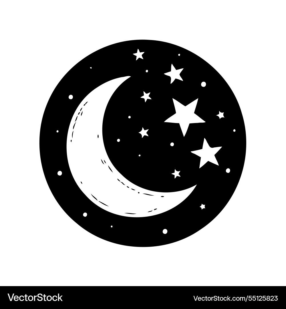 Black and white moon star graphic design Vector Image