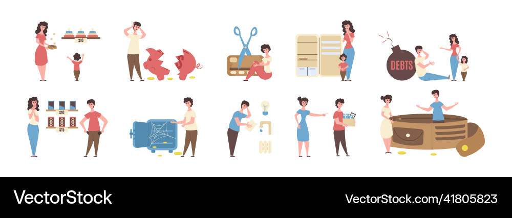 Flat colored poverty icon set Royalty Free Vector Image