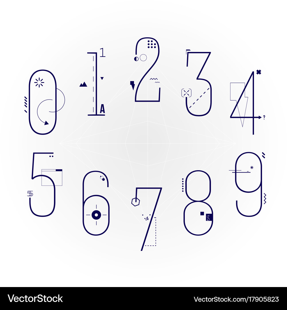 Graphic flat line art style numbers set geometric Vector Image