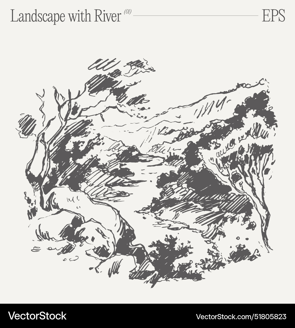 Landscape with trees and river on a slope Vector Image